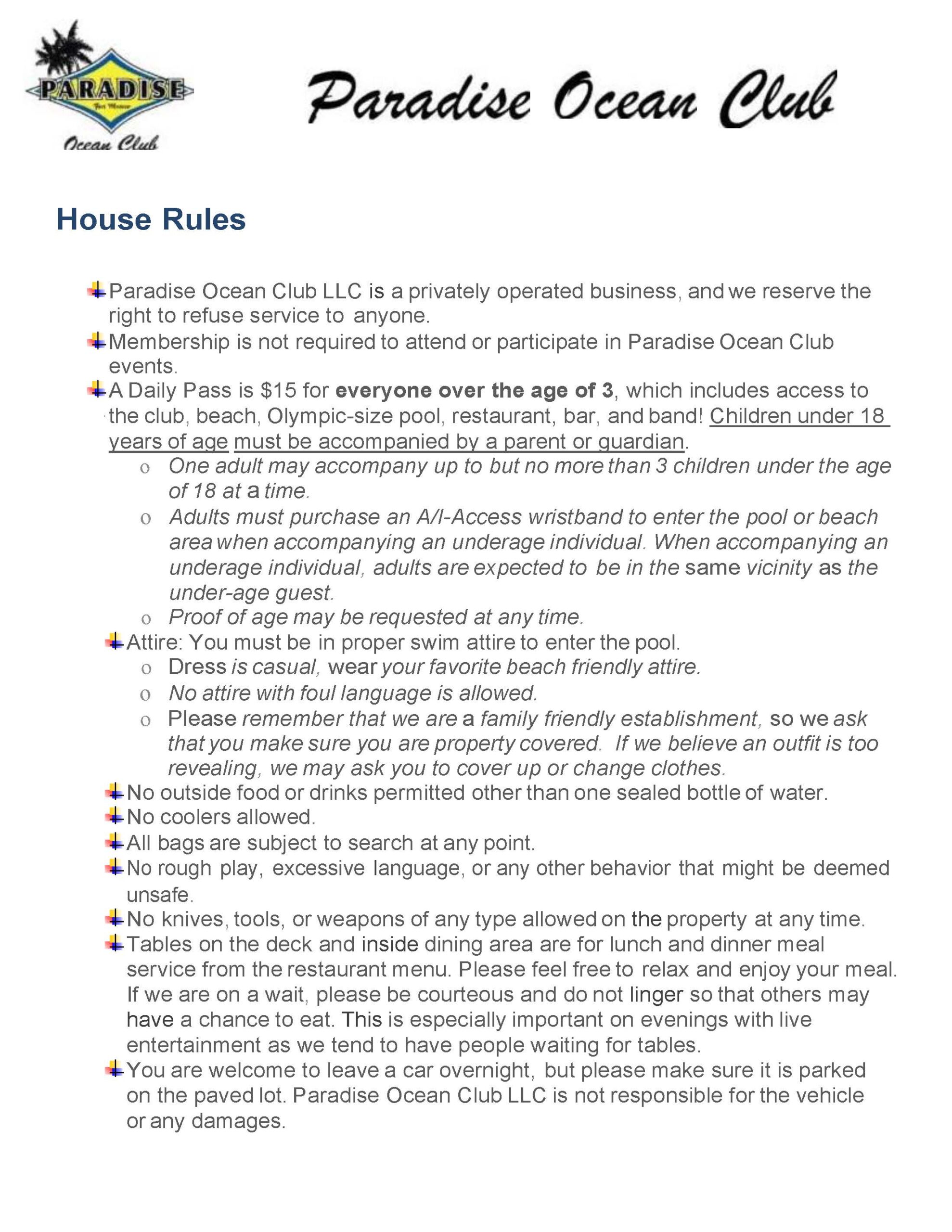 House Rules - paradiseoceanclubva.com