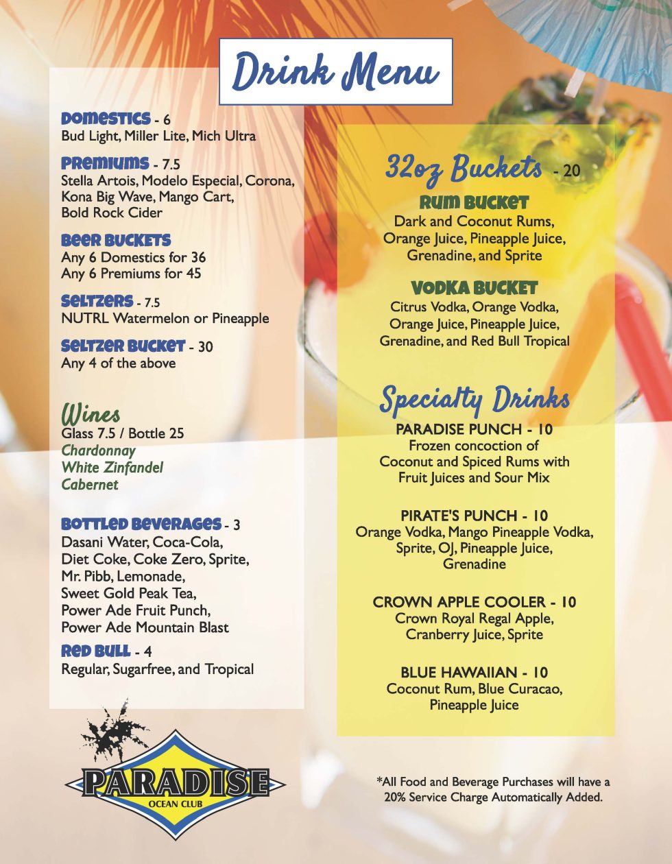 Drink Menu - paradiseoceanclubva.com